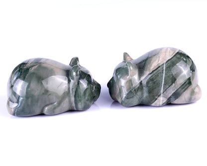 Natural Jiulong Jade Hand Carved Crystal Panda Sculpture