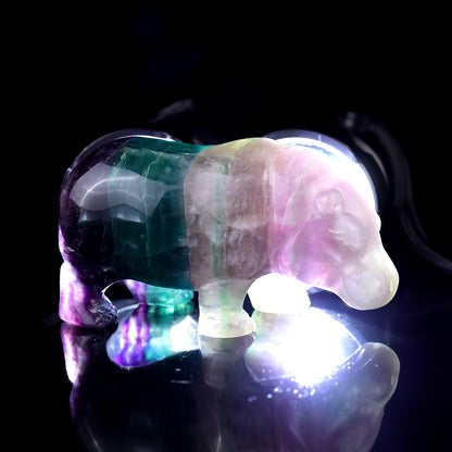 4.1" Colorful Fluorite Hand Carved Crystal Hippo Sculpture